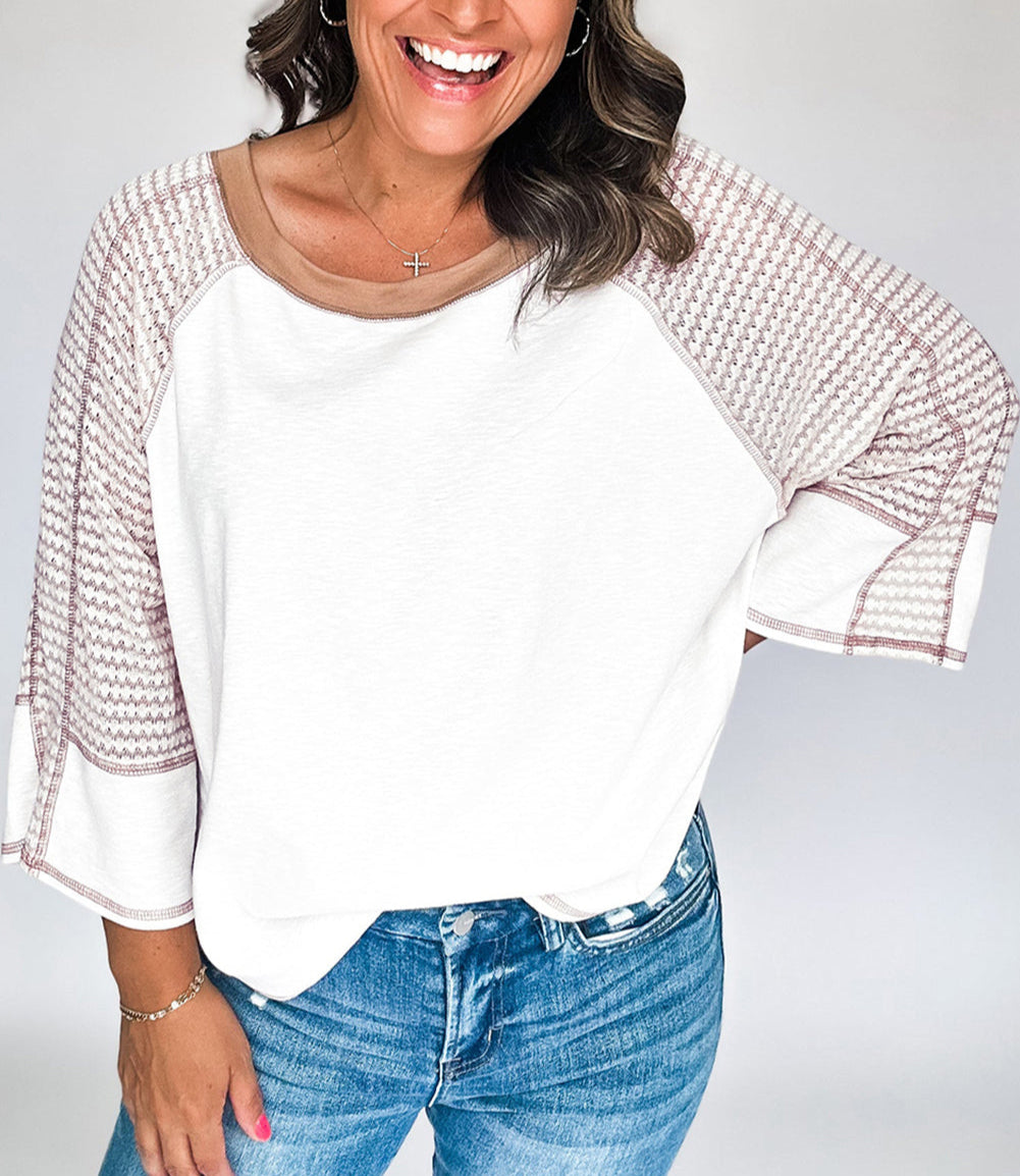 Mocha & White Striped Sleeve Raglan Patchwork Top – BHB Boutique